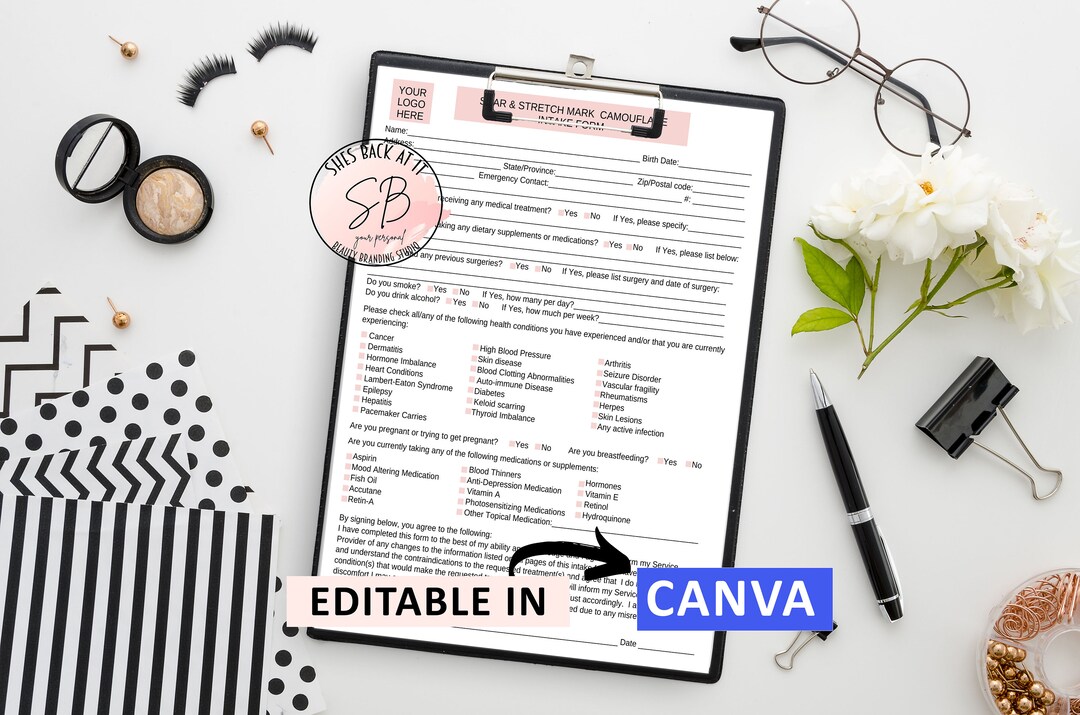 Scar & Stretch Mark Camouflage Intake Form, Editable Consent Form ...