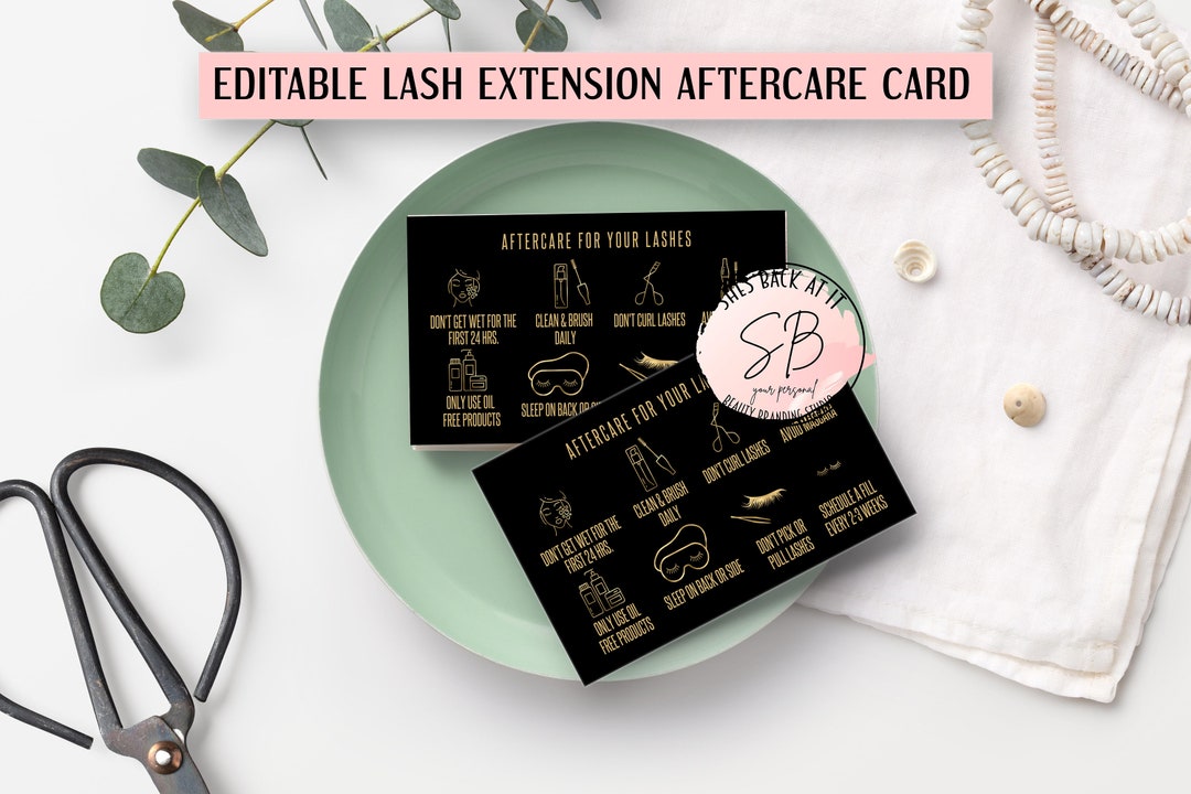 Lash Extensions Aftercare Card Editable Template, Digital Eyelash ...