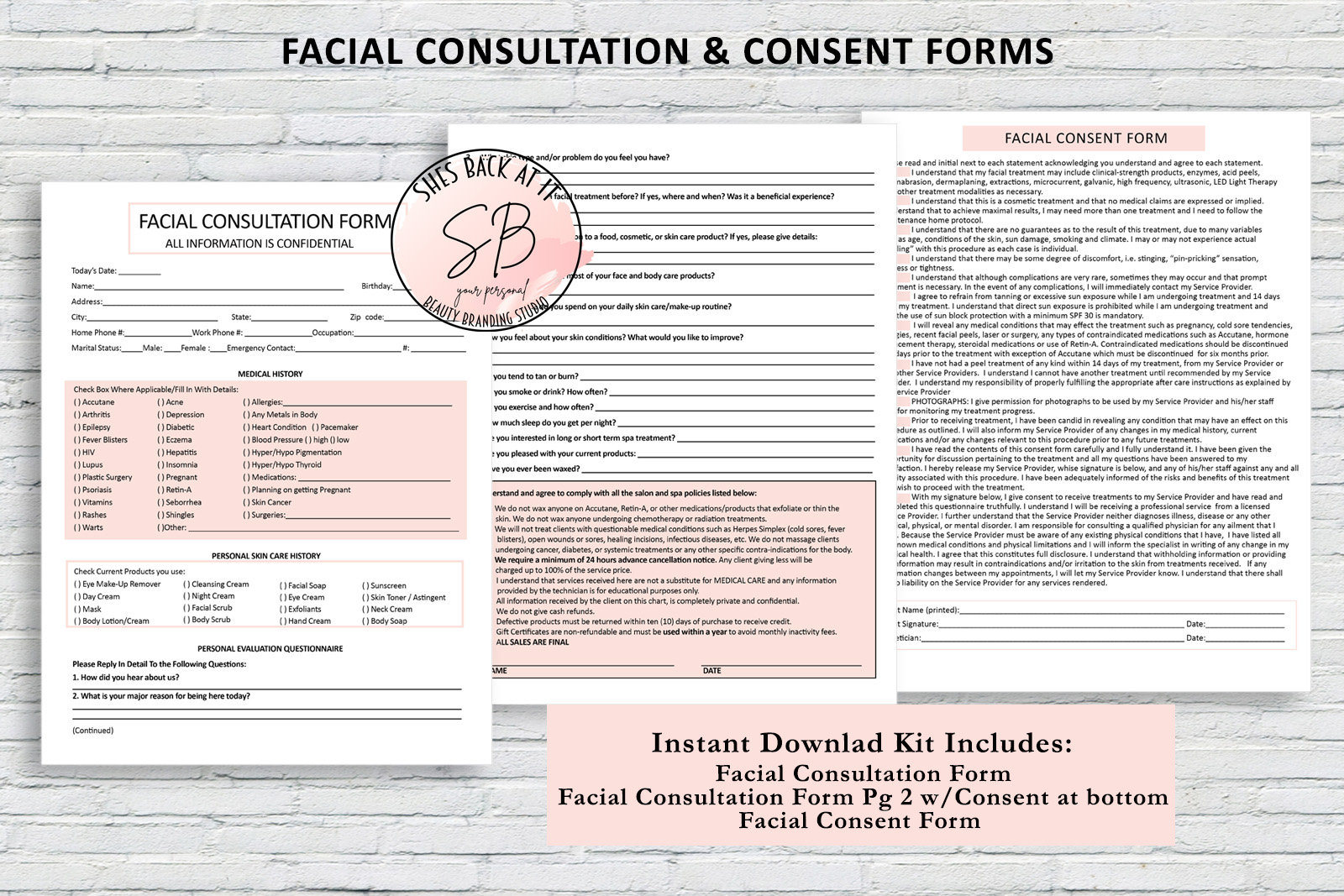 Facial Consultation Form, Facial Forms, Esthetician Consent Forms ...
