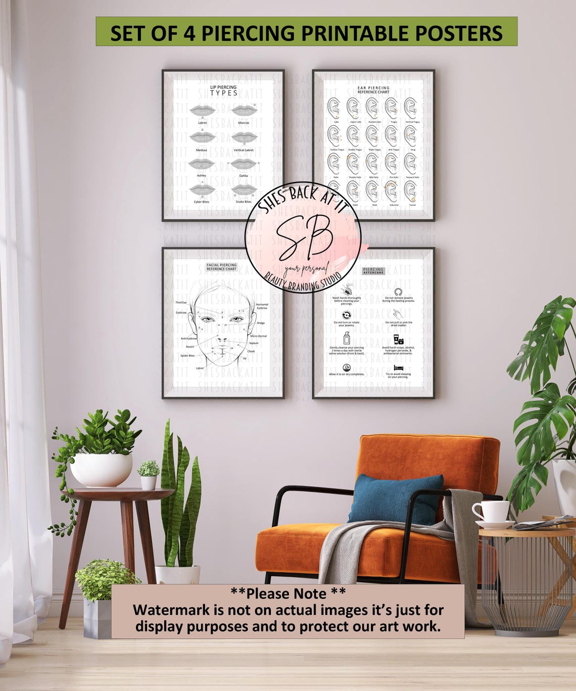 Set of 4 Piercing Art Posters, Ear Piercing Reference Chart, Piercing ...