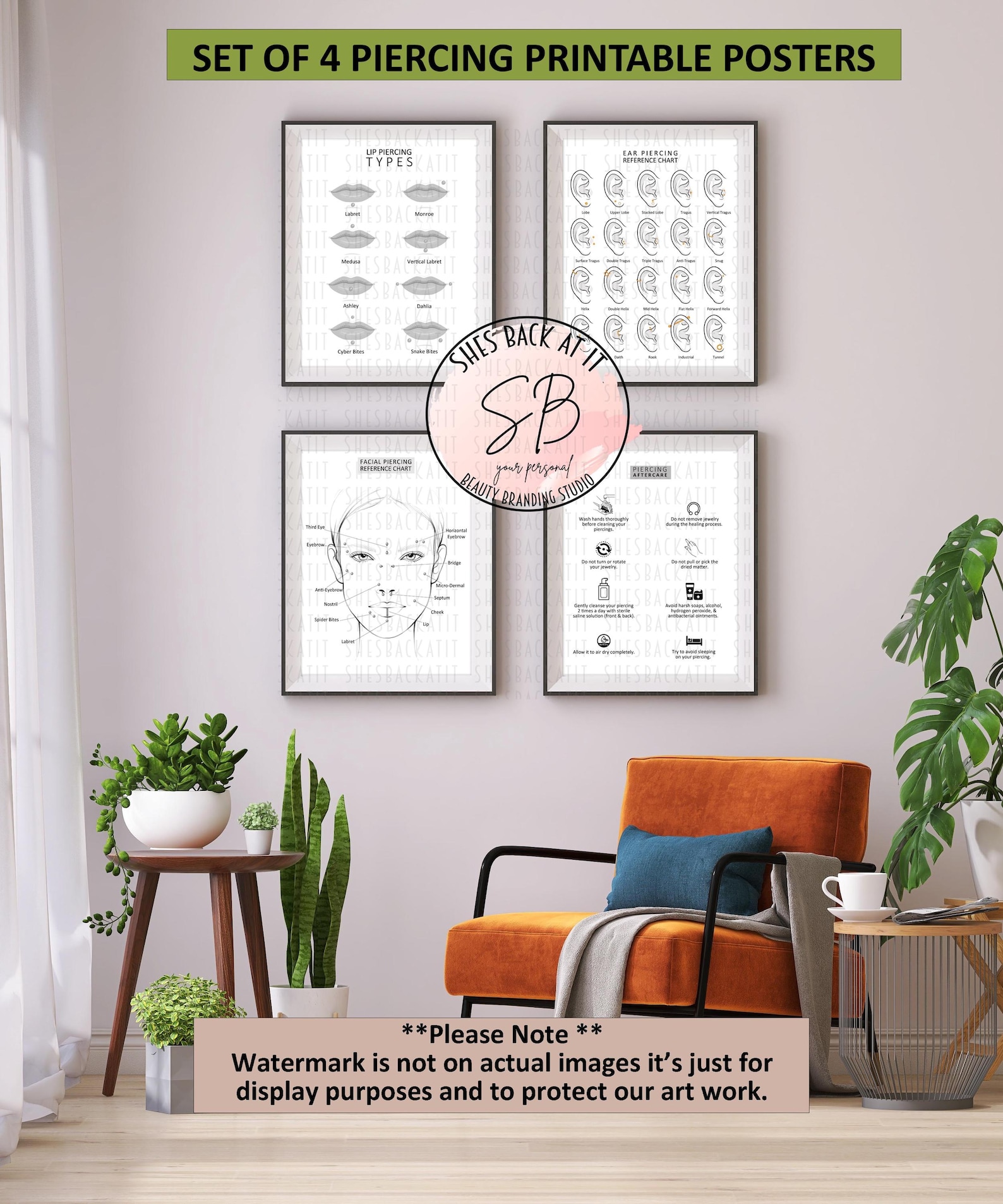 Set of 4 Piercing Art Posters, Ear Piercing Reference Chart, Piercing ...