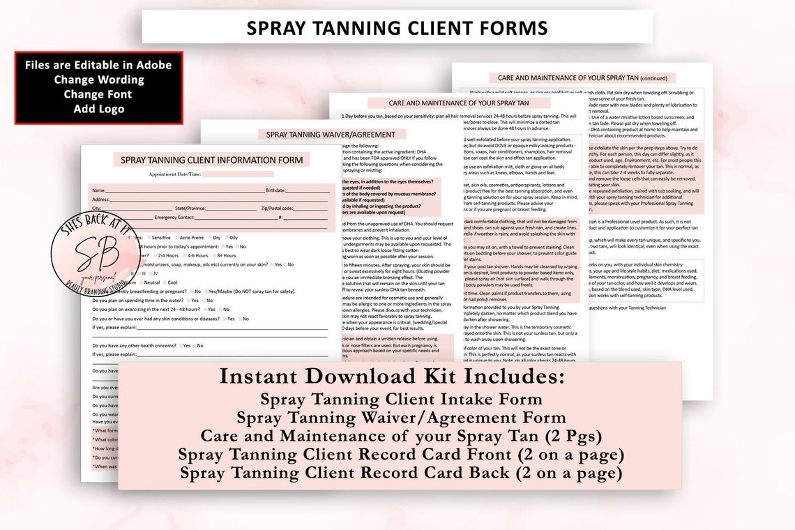 Spray Tan Client Forms, Spray Tan Forms, Client Information Form ...