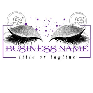 Custom Logo, Lashes Logo, Eyelash Logo, Cosmetics Logo, Silver Purple ...