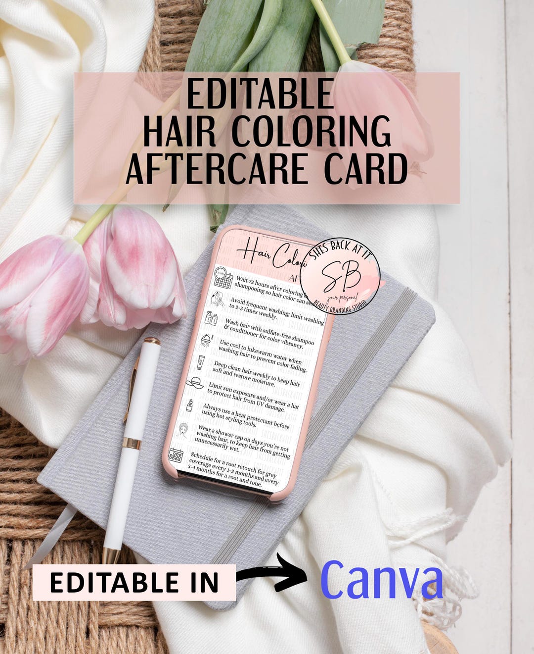 Editable Hair Coloring Aftercare Card Template, Printable Hair Color ...