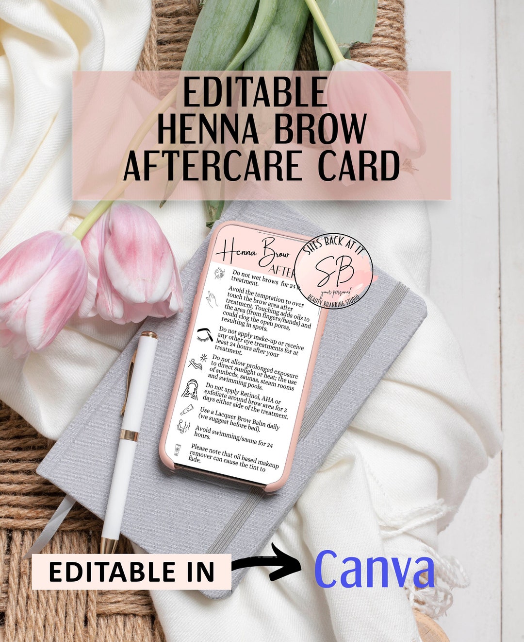 Henna Brow Aftercare Card, Editable Henna Brow Aftercare, Brow Henna ...