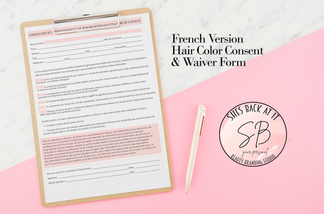 French Hair Stylist Color Consent Form, French Stylist Color Consent ...