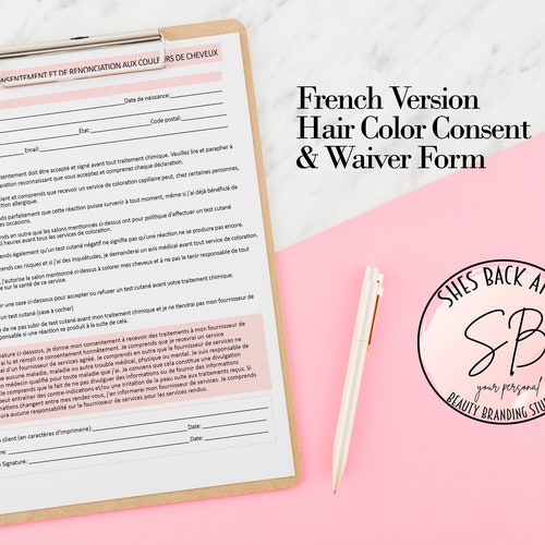 French Hair Stylist Color Consent Form French Stylist Color | Etsy