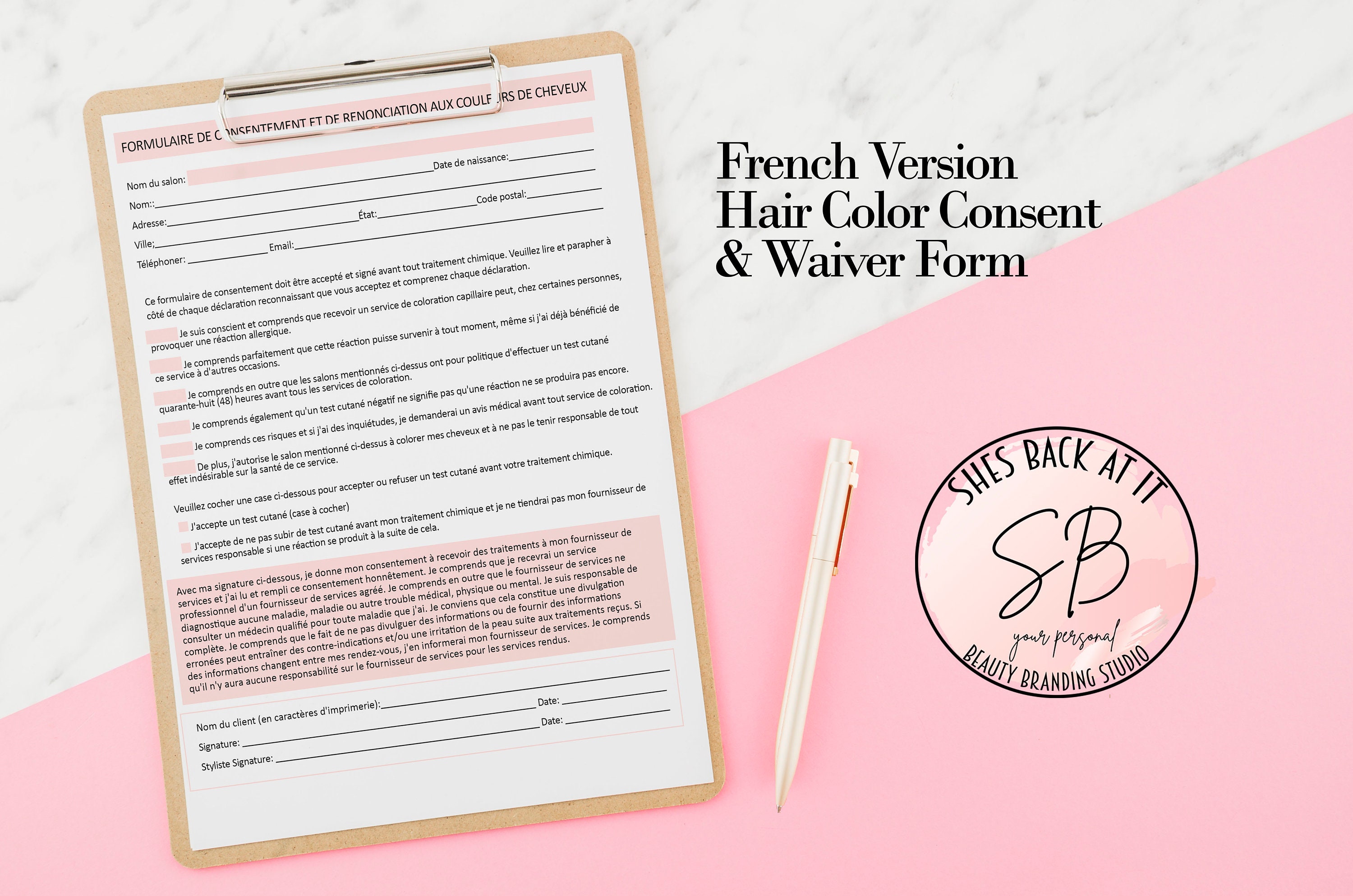 French Hair Color Consent Form: Stylist Waiver Template (PDF) - Etsy