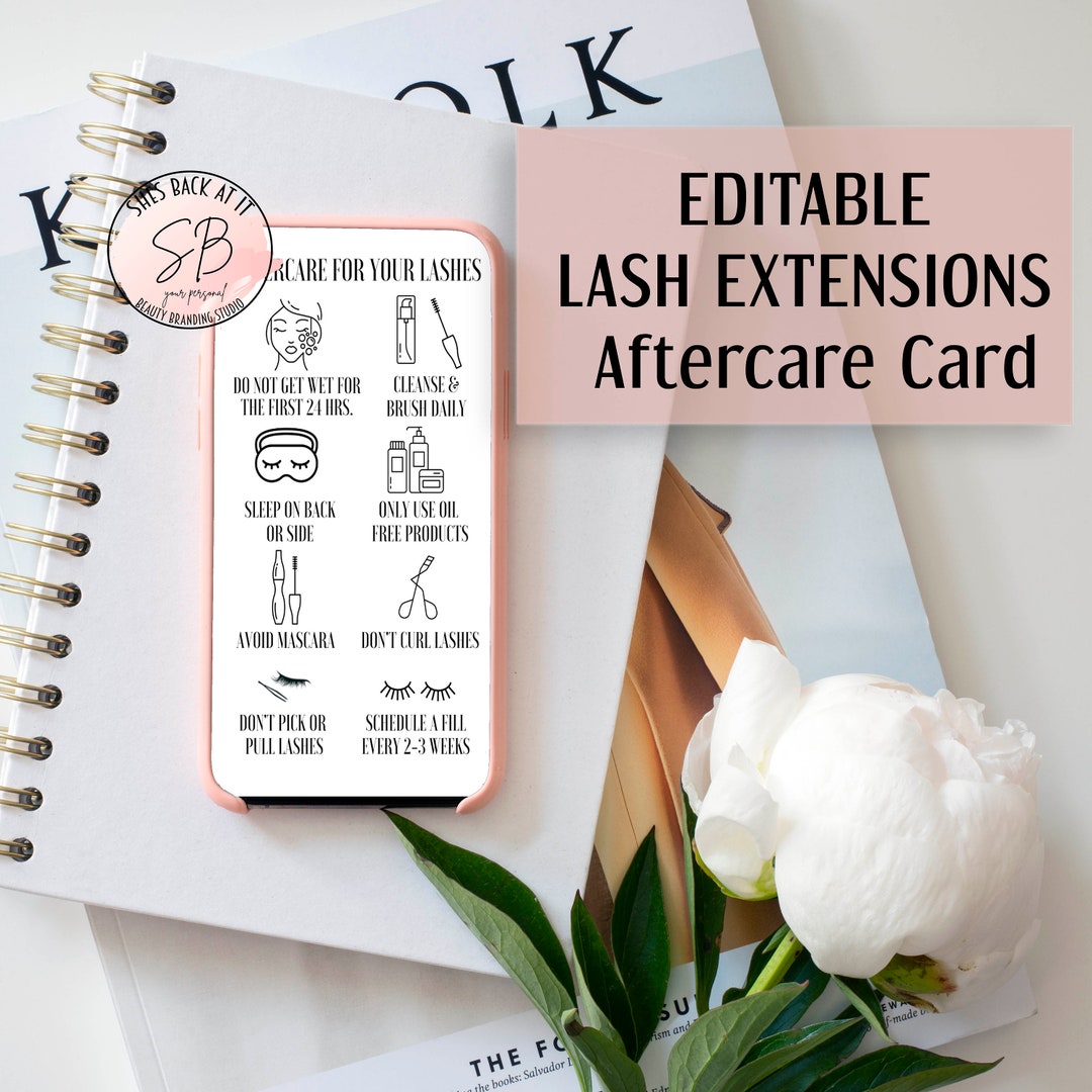 Editable Lash Aftercare Card Template, Printable Eyelash Extensions ...