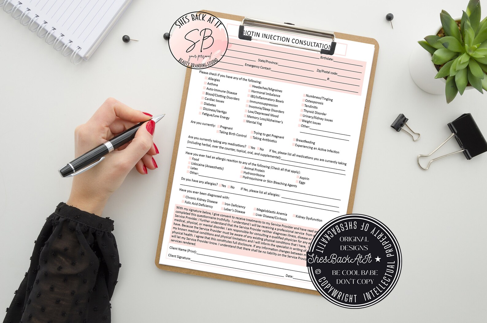Biotin Injection Consultation and Consent Forms, Biotin Consultation ...