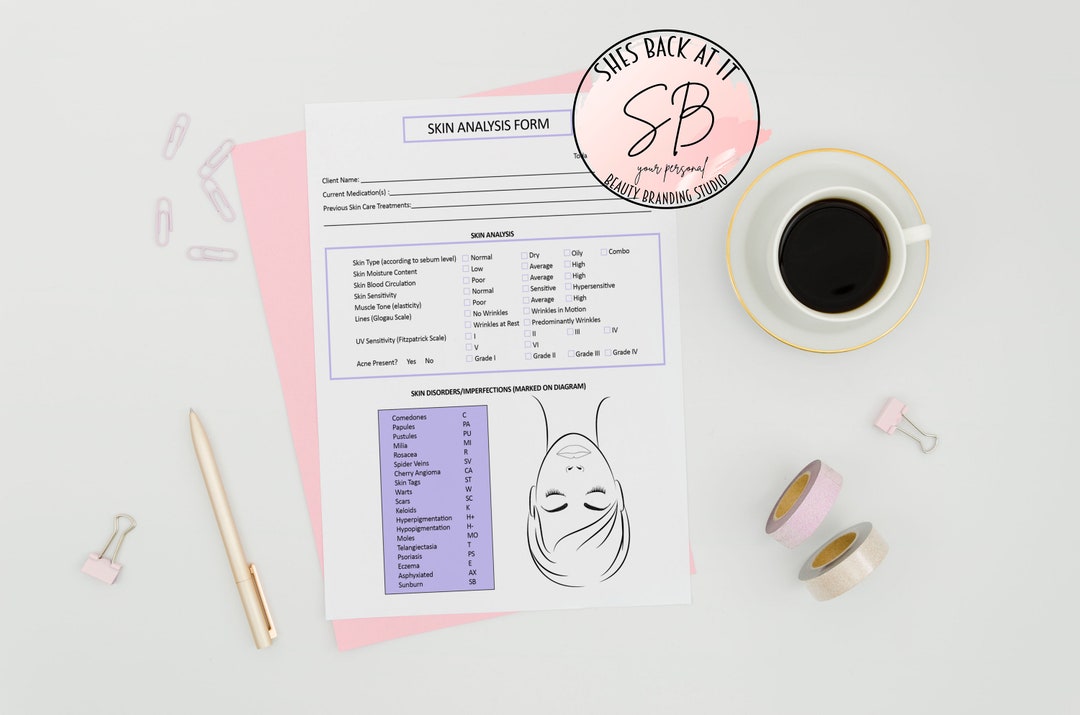 Skin Analysis & Treatment Chart Forms, Skin Analysis Form, Skin ...