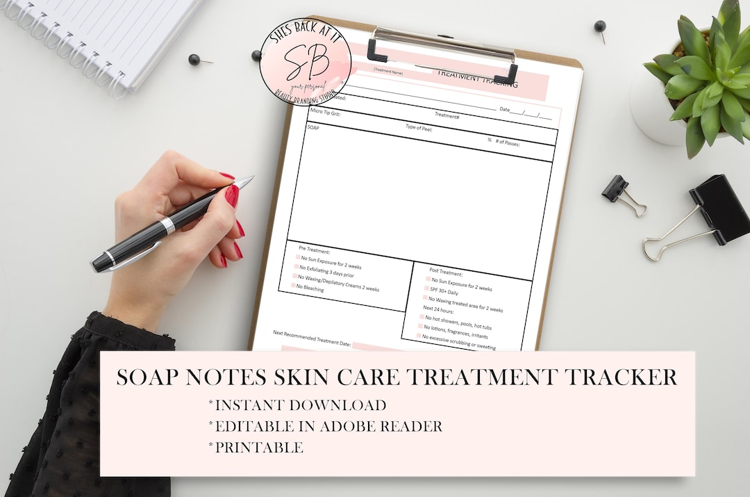 SOAP Notes Skin Care Treatment Tracker Template, Editable Esthetician ...