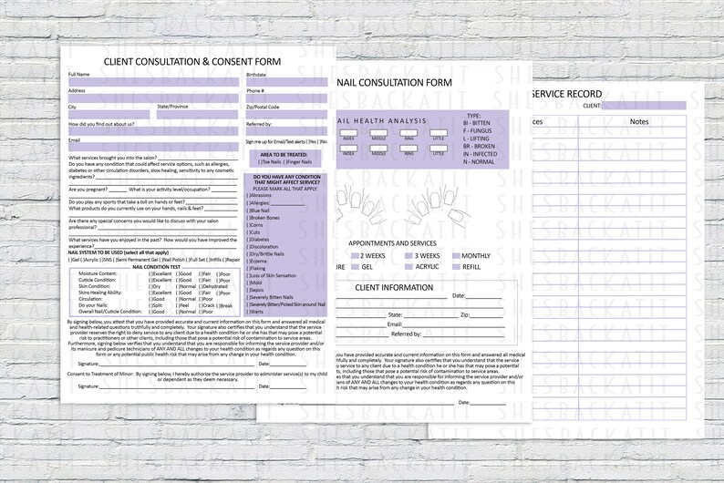 Nail Technician Forms, Nail Artist Client Forms, Nail Technician ...