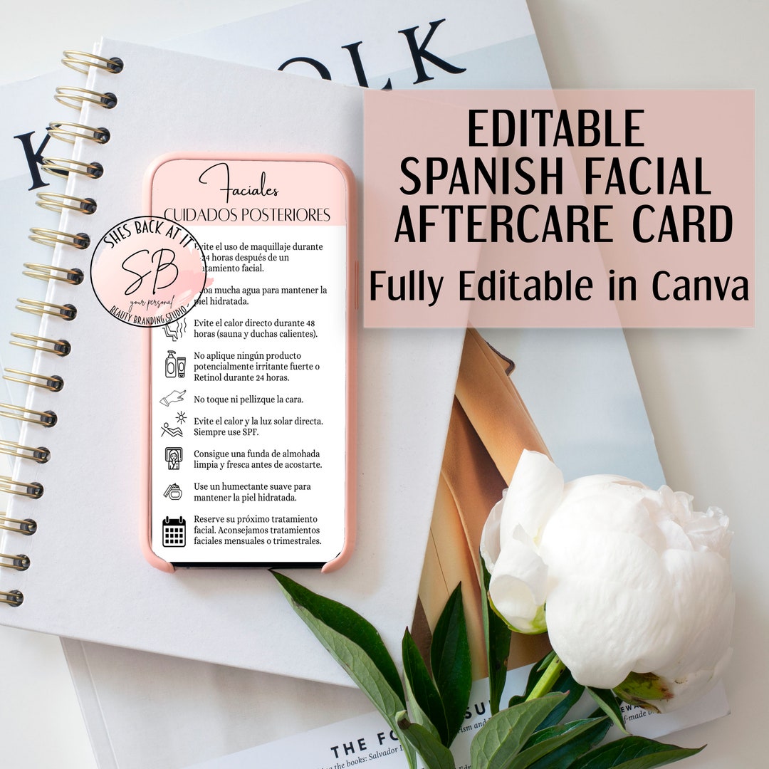 Spanish Facial Aftercare Phone Card, Spanish Facial After Care, Spanish ...