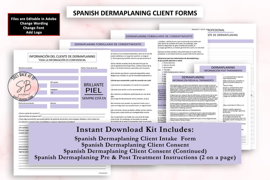 Dermaplaning Consent Form in Spanish, Esthetician Consultation Form ...