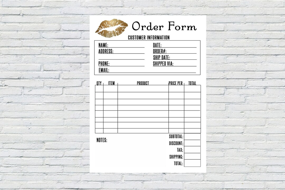 Printable Order Form, Gold Lips, Instant Download, Printable|invoice ...