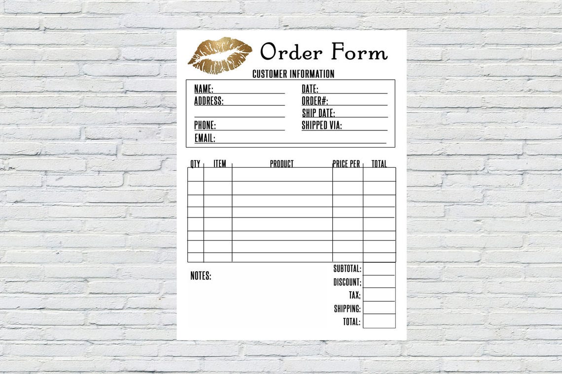 Printable Order Form, Gold Lips, Instant Download, Printable|invoice ...