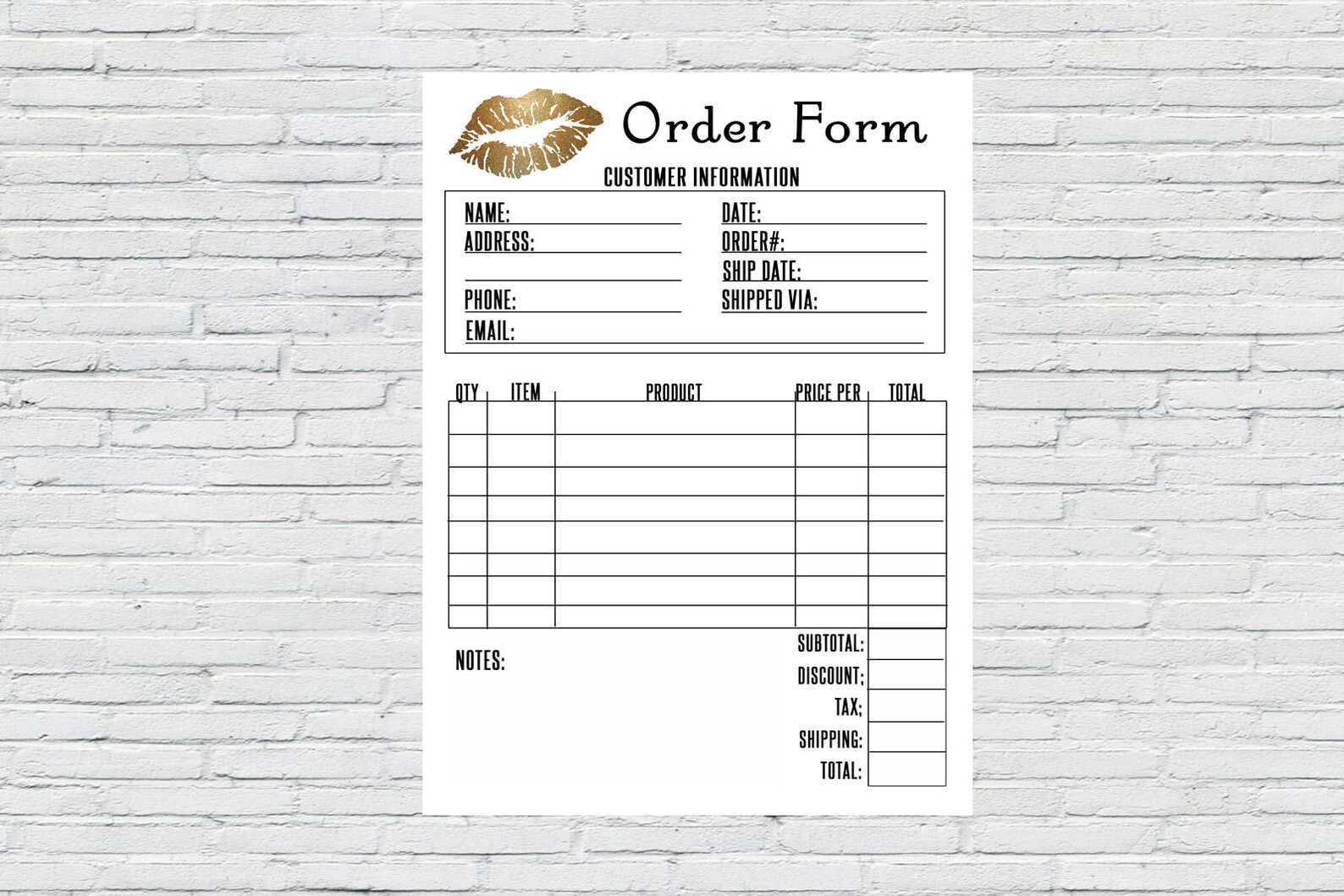 Printable Order Form Gold Lips Instant Download - Etsy Canada
