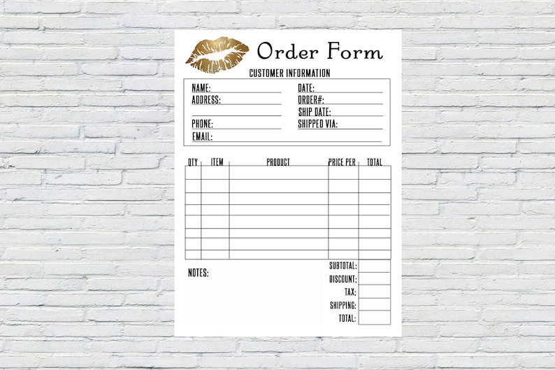 Printable Order Form Gold Lips Instant Download - Etsy Canada