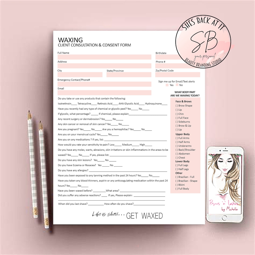 Waxing Client Consultation and Consent Form, Facial Forms, Esthetician ...