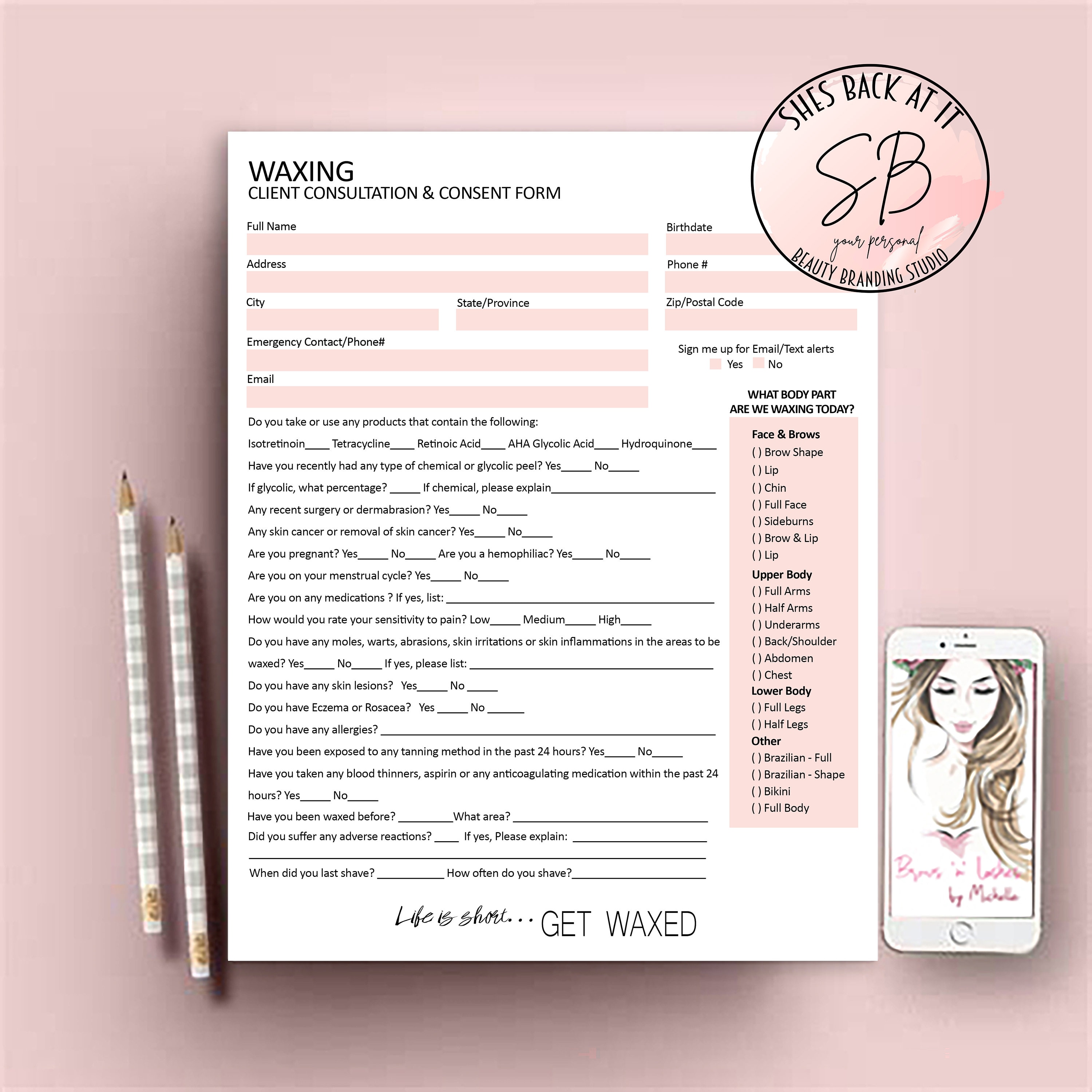 Waxing Client Consultation And Consent Form Facial Forms Etsy México