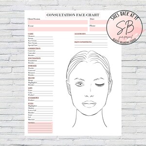 Makeup Artist Face Chart, Makeup Artist Form, Freelance Makeup Form ...