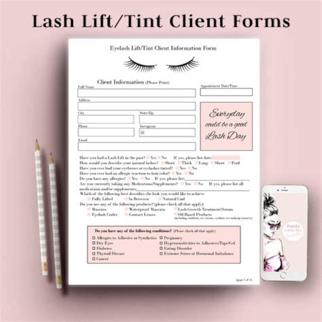 Lash Lift/tint Client Forms, Client Consent Form, Client Information ...