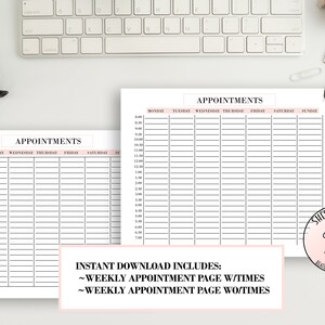 Salon Business Forms, Weekly Appointments Page, Printable Client ...