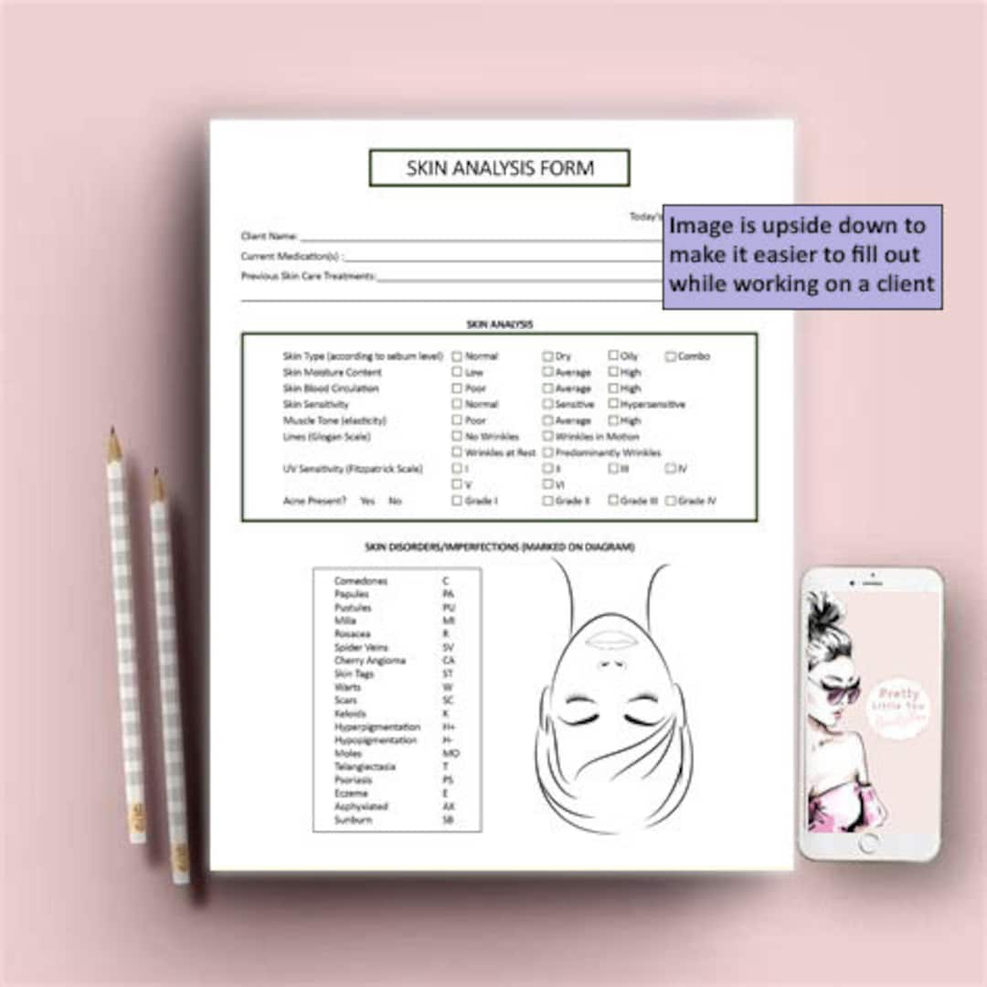 Skin Analysis & Treatment Chart Forms, Skin Analysis Form, Skin ...