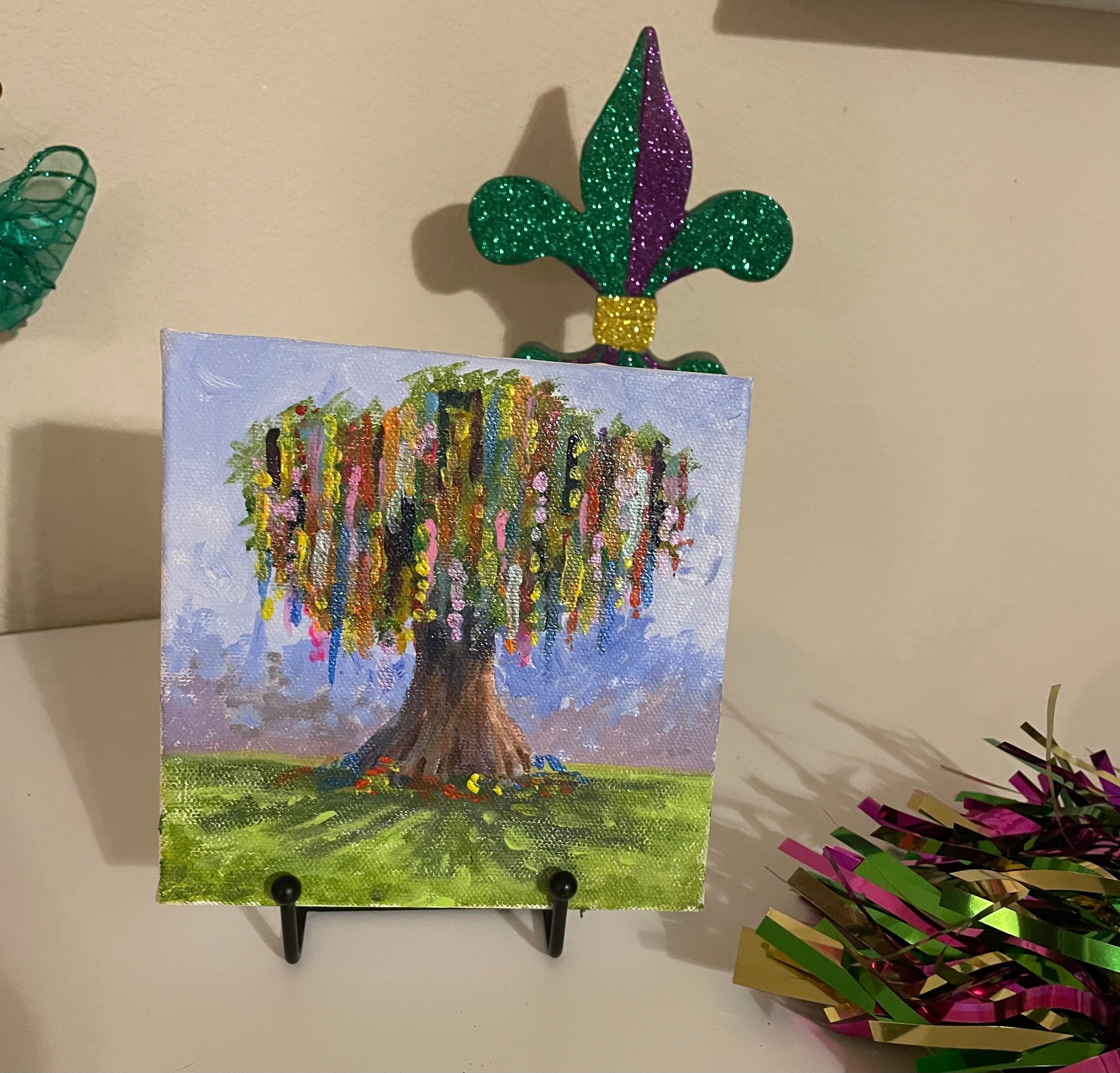 Mardi Gras Tree, 6x6, Small Square Original Painting by Joyce Laporte ...