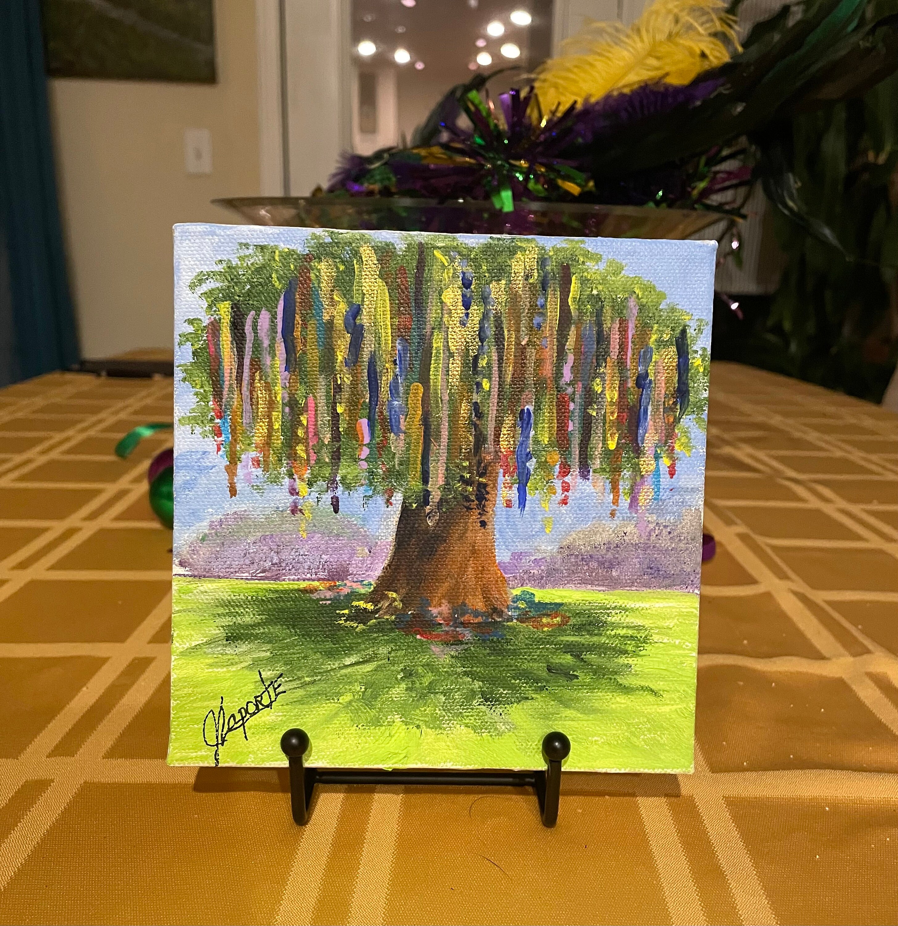 Mardi Gras Tree, 6x6, Small Square Original Painting by Joyce Laporte ...