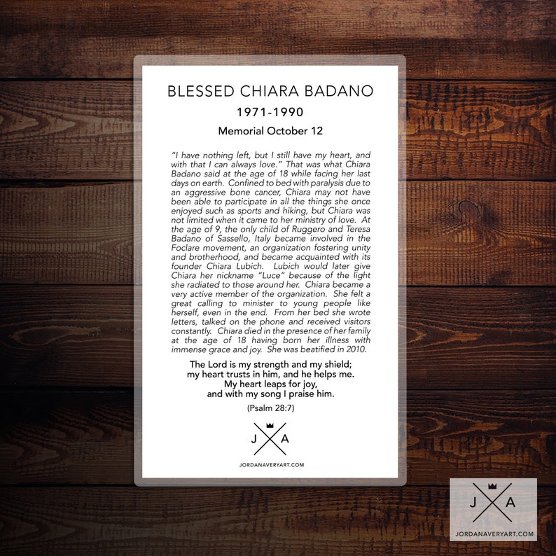 Blessed Chiara Badano Prayer Card | Etsy