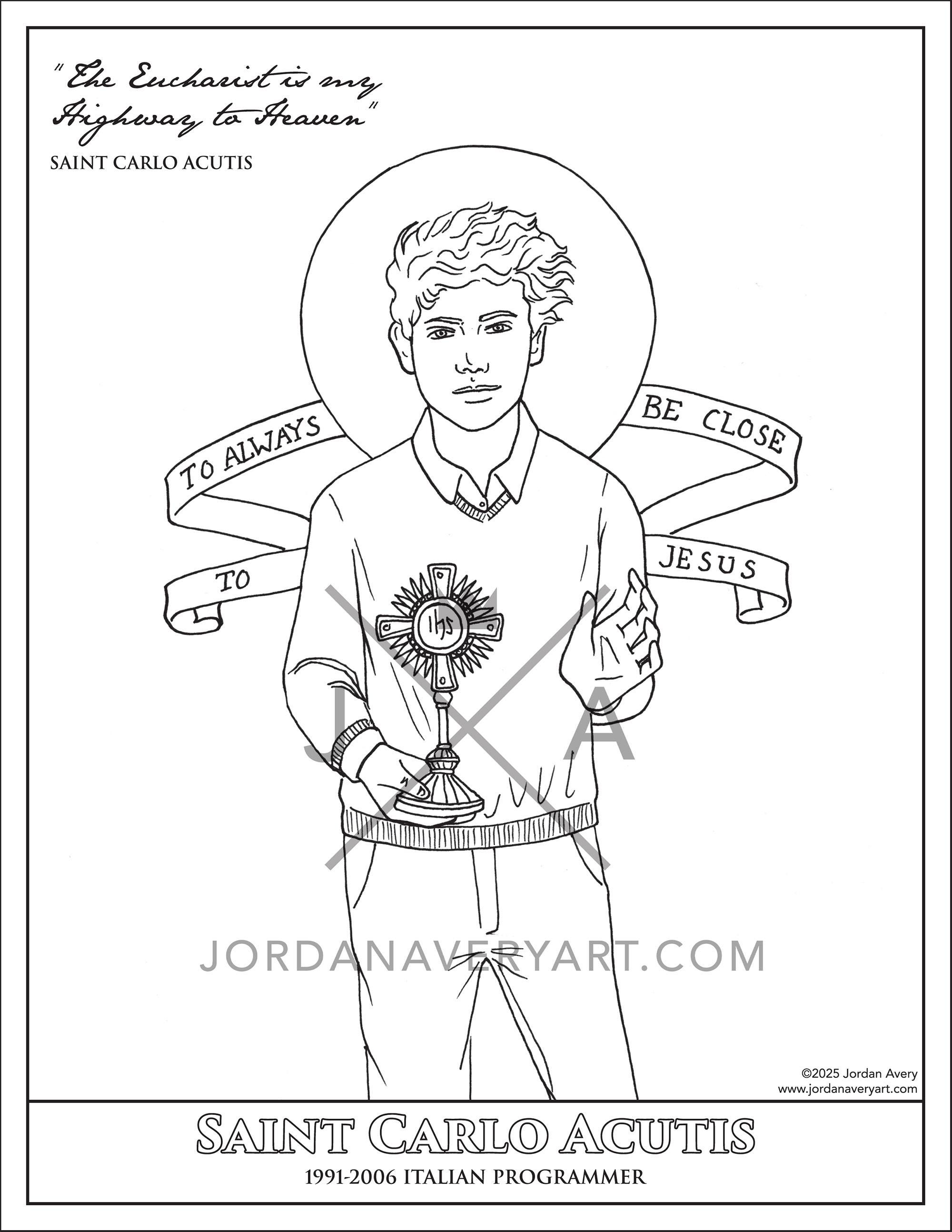 Saint Carlo Acutis Coloring Page - Etsy