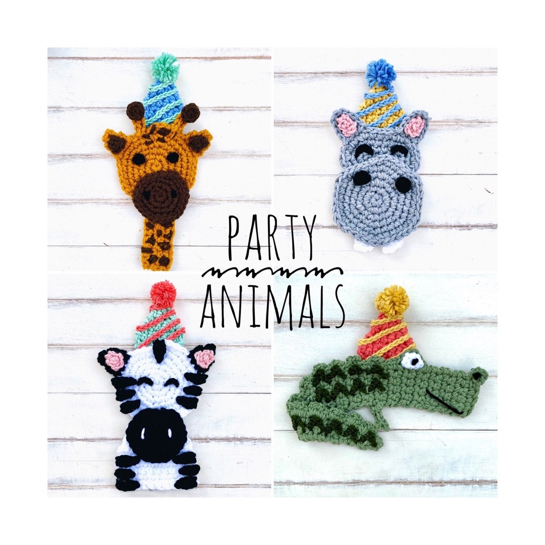 PATTERN | Crochet Zoo Animals Applique PDF | Party Animals | Party Hat ...