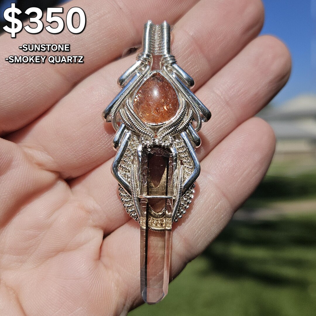Sunstone and New Mexico Smokey Quartz Pendant - Etsy