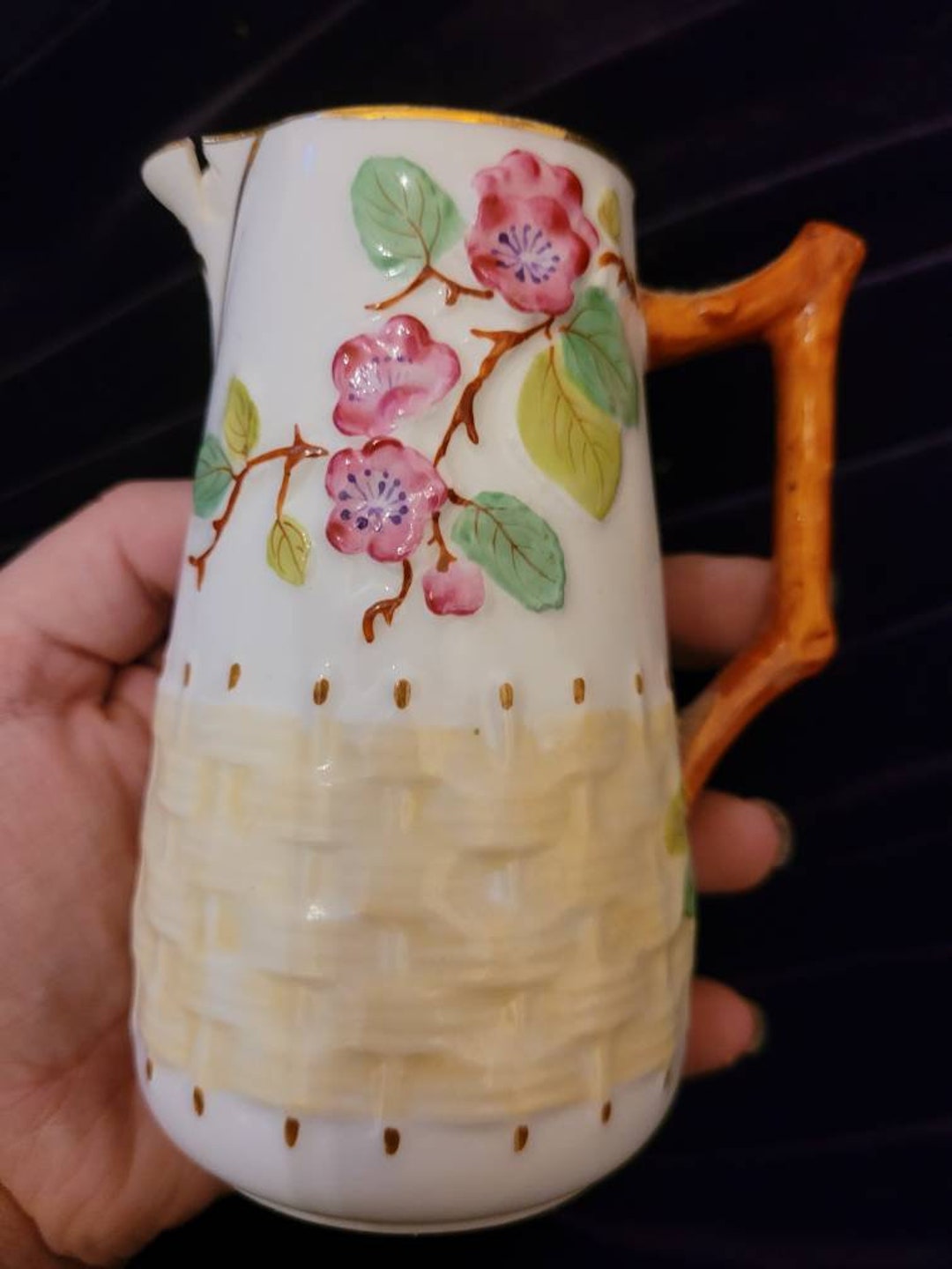 Creamer, Basket Weave, Floral, Whimsical, Chipped - Etsy