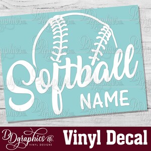 Personalized Softball Vinyl Decal, Custom Softball Sticker, Softball ...