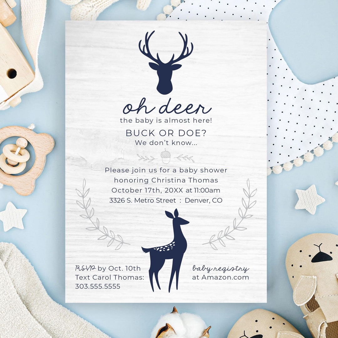 Buck or Doe Baby Shower Invitation Template Editable Deer Invite Baby ...