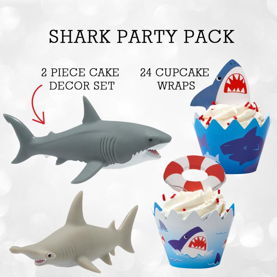 Shark Cupcake Topper Party Decoration Birthday Boy Shark Cake Decor ...