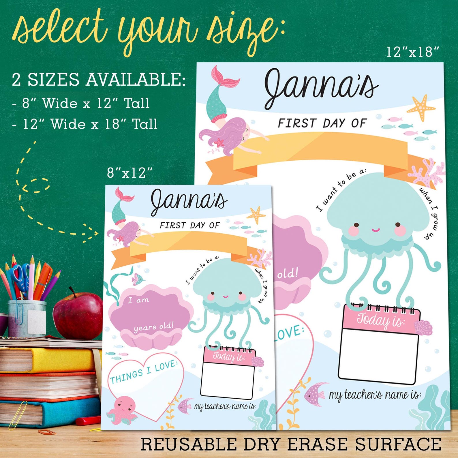 Back to School Dry Erase Sign Personalized Mermaid Sign School Board ...