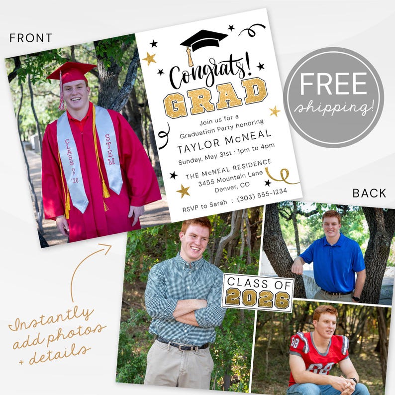Custom Graduation Party Invitations With Photos, Personalized Class of ...