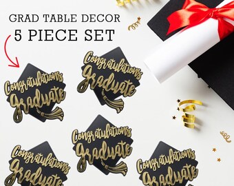 Gold Graduation Cap Cake Topper Black Congratulations Decoration for ...