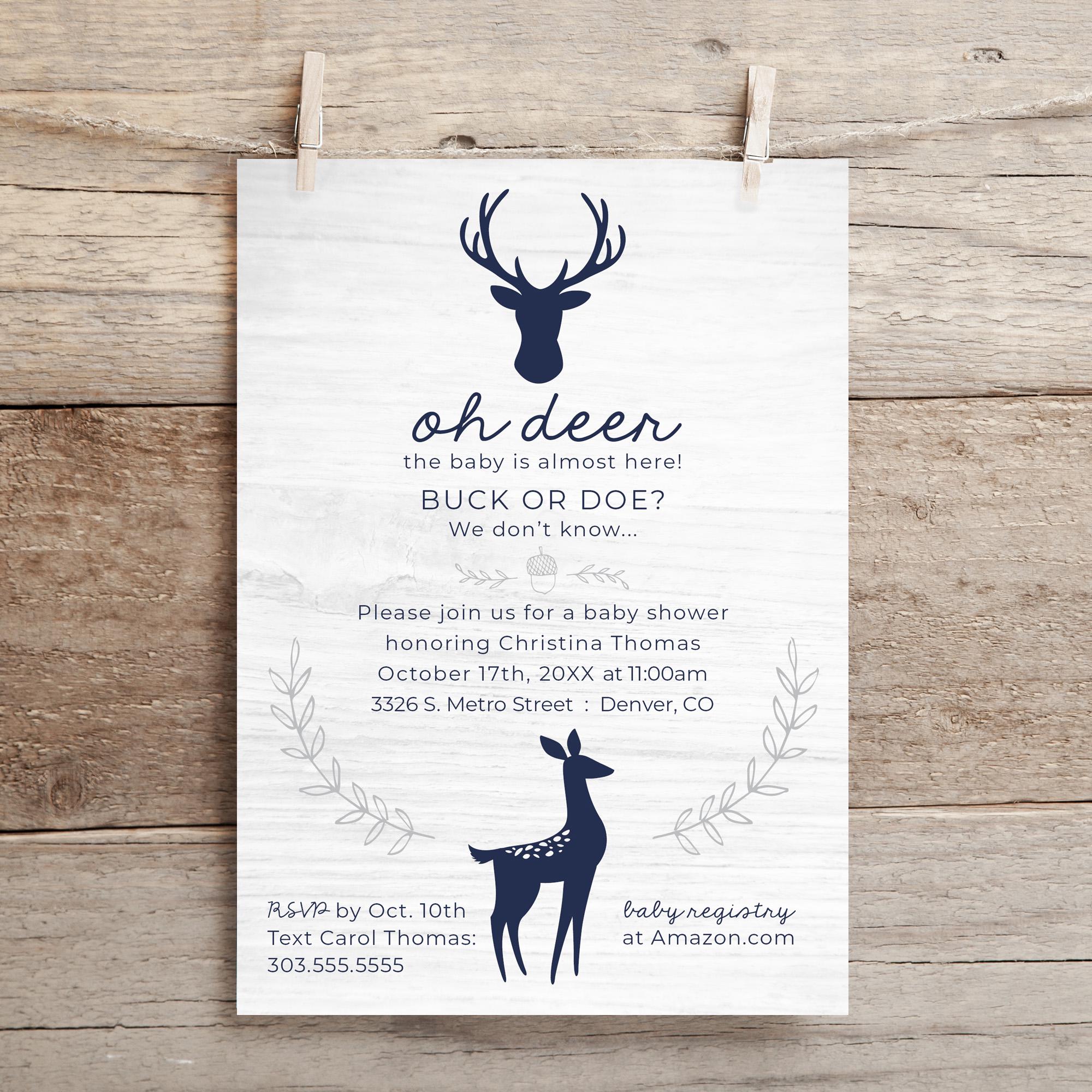 Buck or Doe Baby Shower Invitation Template Editable Deer Invite Baby ...