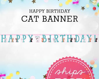 Cat Birthday Banner Wall Decoration Party Supply Kitty Birthday Theme ...