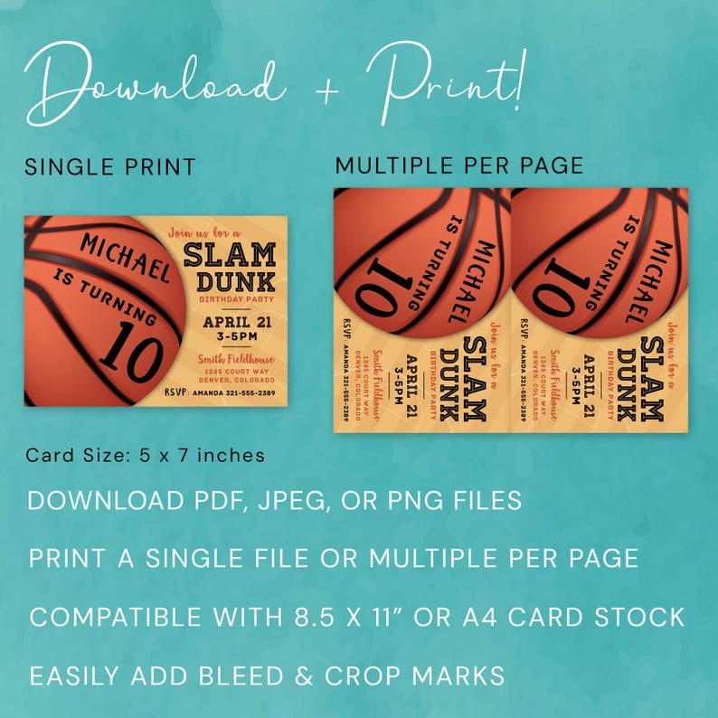 Basketball Invitation Digital Template Custom Design Party Card ...
