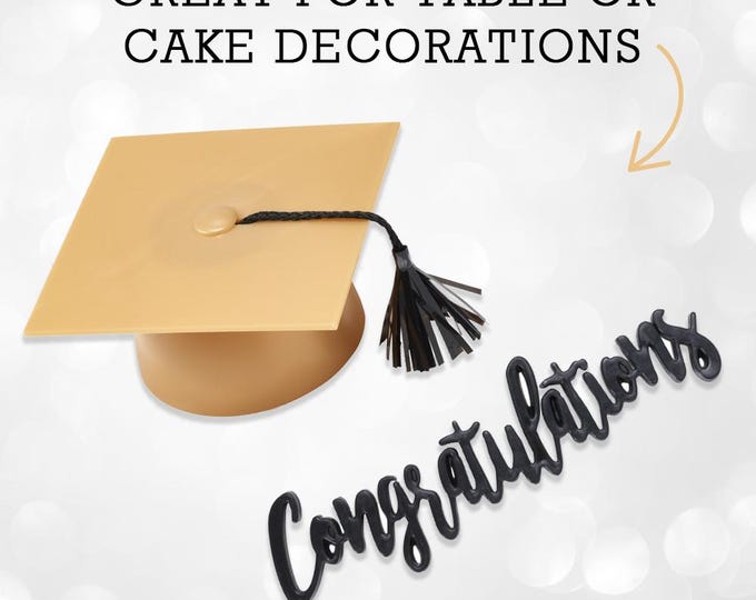 Gold Graduation Cap Cake Topper Black Congratulations Decoration for ...