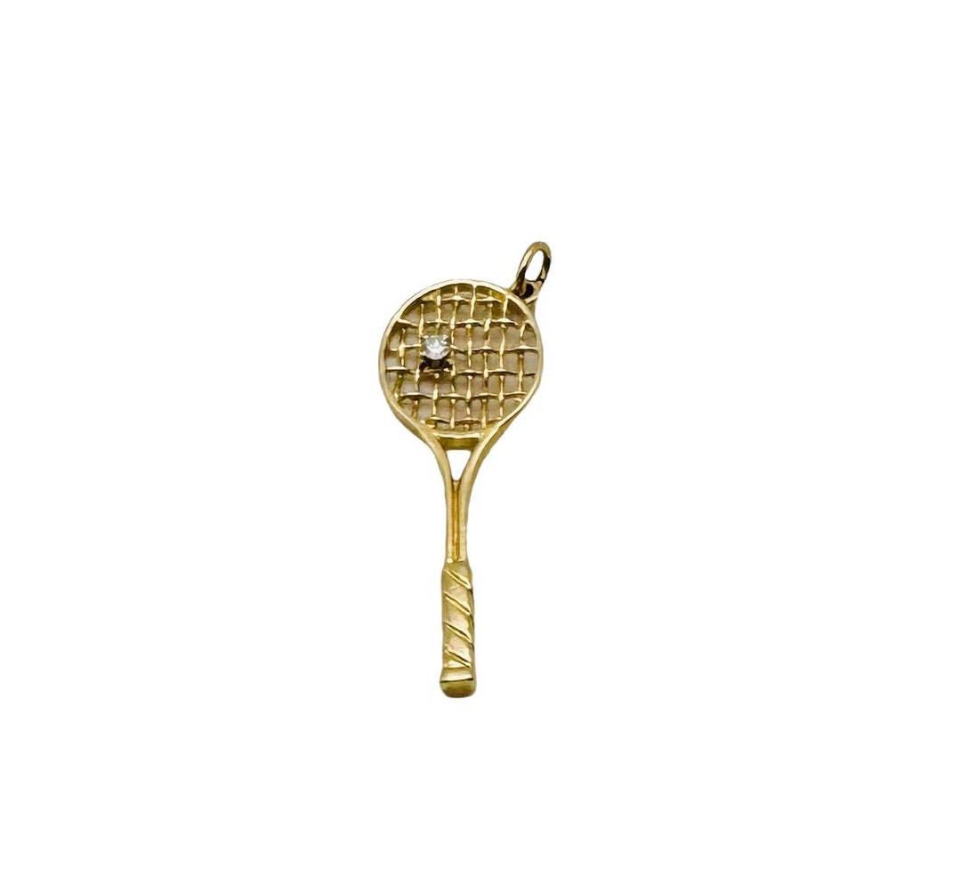 Awesome Vintage Solid 14k Yellow Gold Tennis Racket With Diamond Charm ...