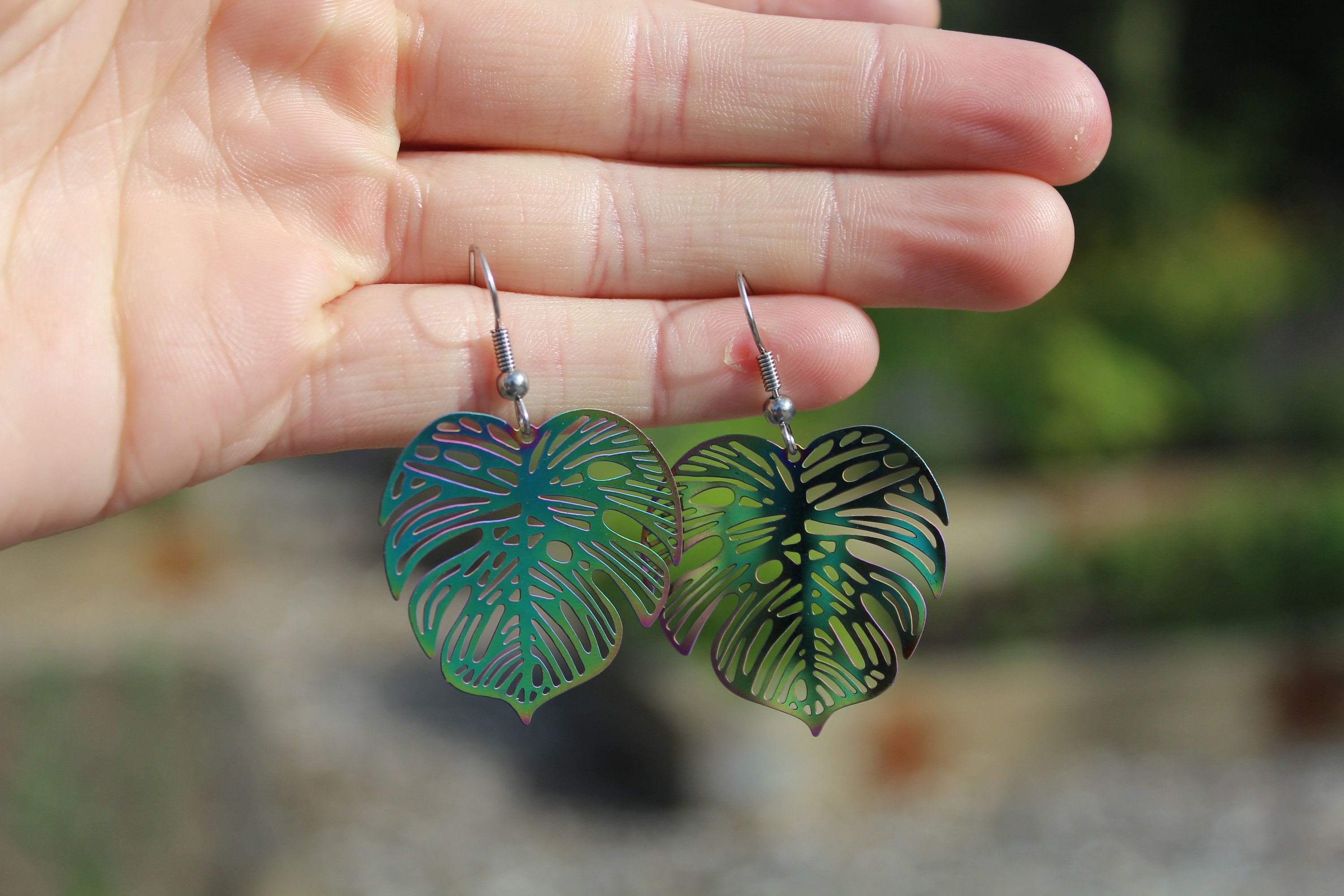 Bohemian Psychedelic Monstera Leaf Dangle Earrings/cheese - Etsy UK