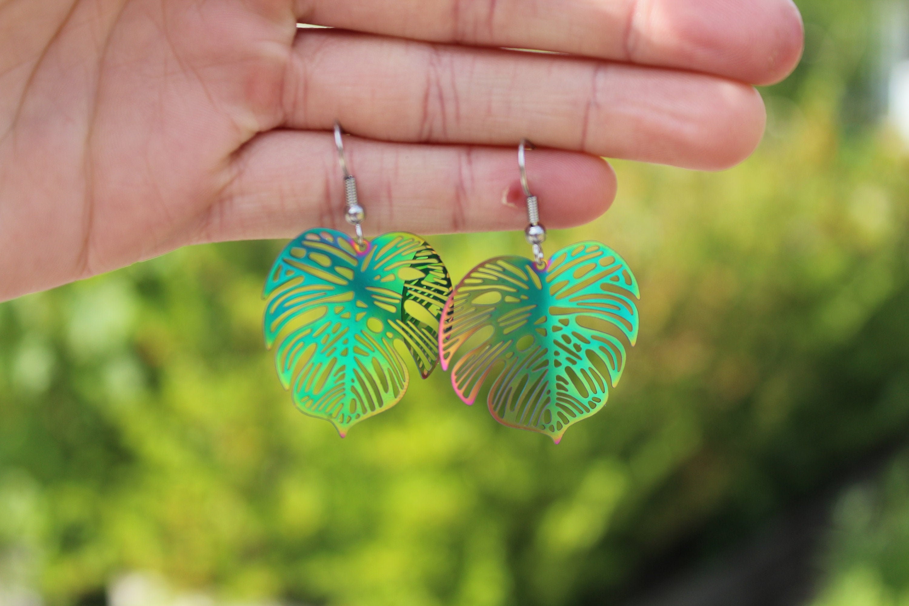 Bohemian Psychedelic Monstera Leaf Dangle Earrings/cheese - Etsy UK