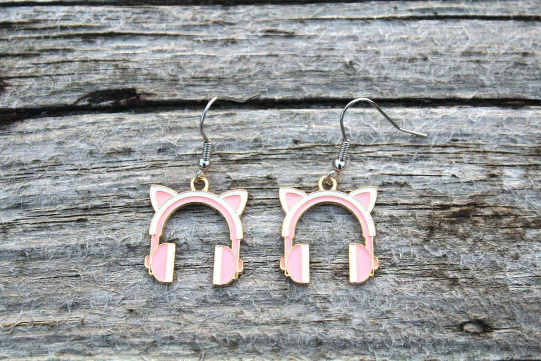 Pink Gamer Headset Earrings, Kawaii Cat Ear Gaming Jewellery, Cute ...